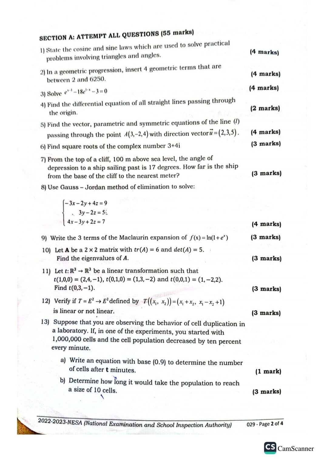 NESA S6 MATHEMATICS NATIONAL EXAMINATION PAST PAPER 2023 - NEWS WITHIN