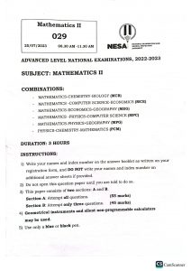 NESA S6 MATHEMATICS NATIONAL EXAMINATION PAST PAPER 2023 - NEWS WITHIN