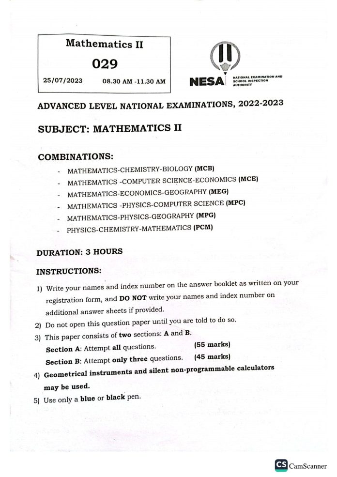 NESA S6 MATHEMATICS NATIONAL EXAMINATION PAST PAPER 2023 - NEWS WITHIN