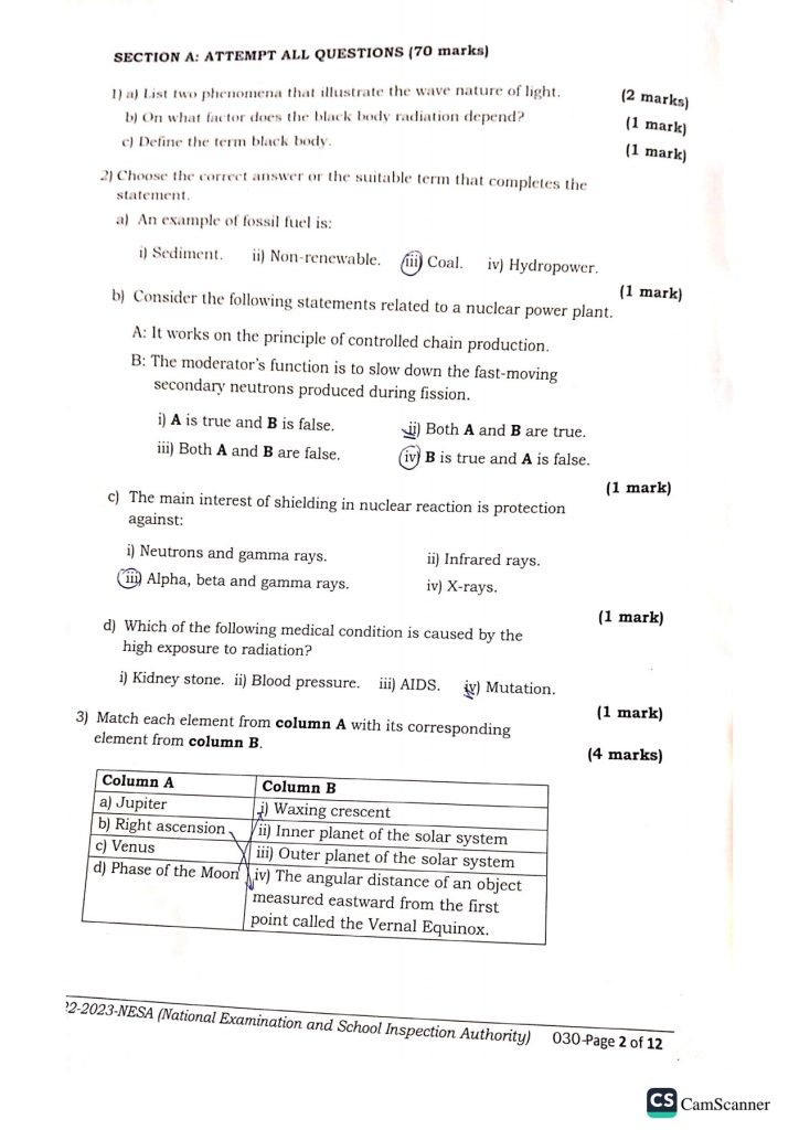 NESA S6 PHYSICS NATIONAL EXAMINATION PAST PAPERS 2023. - NEWS WITHIN