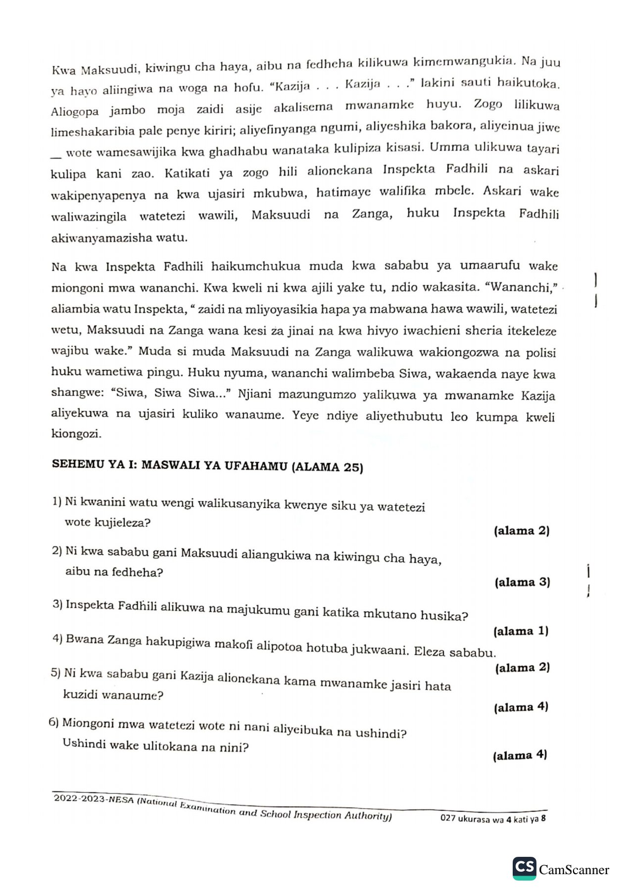 NESA S6 KISWAHILI NATIONAL EXAMINATION PAST PAPERS 2023. - NEWS WITHIN