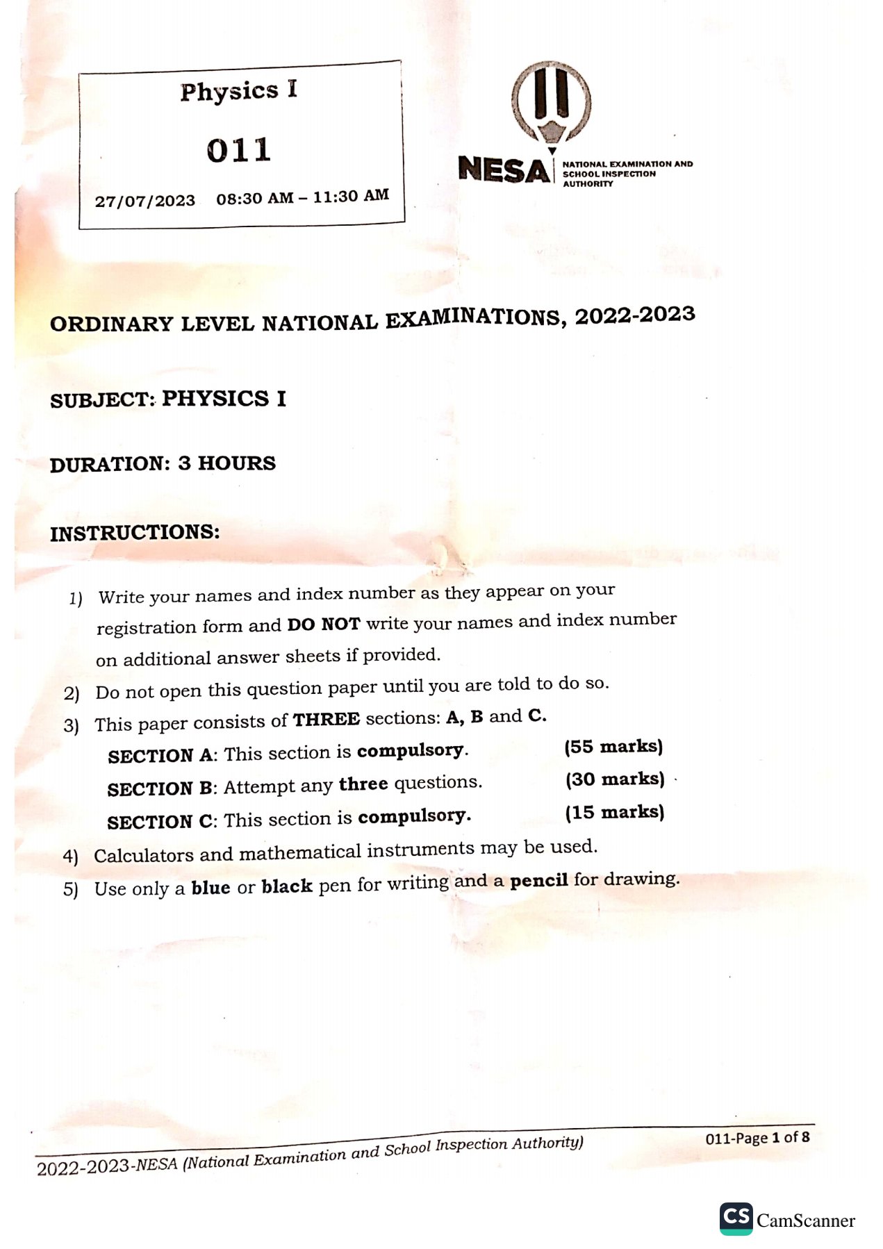 NESA S3 PHYSICS NATIONAL EXAMINATION PAST PAPERS 2023. - NEWS WITHIN