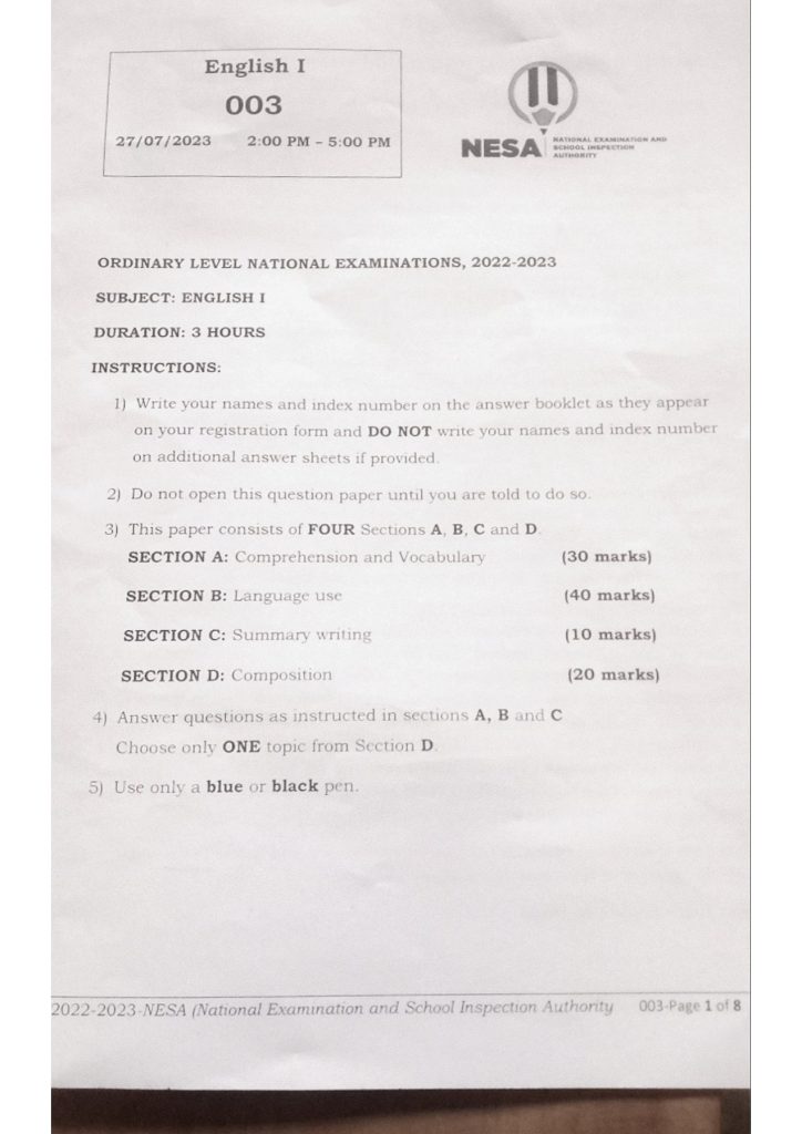 NESA S3 ENGLISH NATIONAL EXAMINATIONS PAST PAPERS 2023. - NEWS WITHIN
