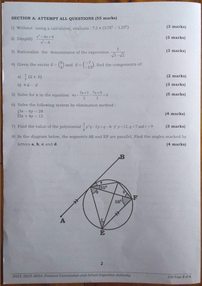 NESA S3 MATHEMATICS NATIONAL EXAMINATION PAST PAPER 2023 - NEWS WITHIN