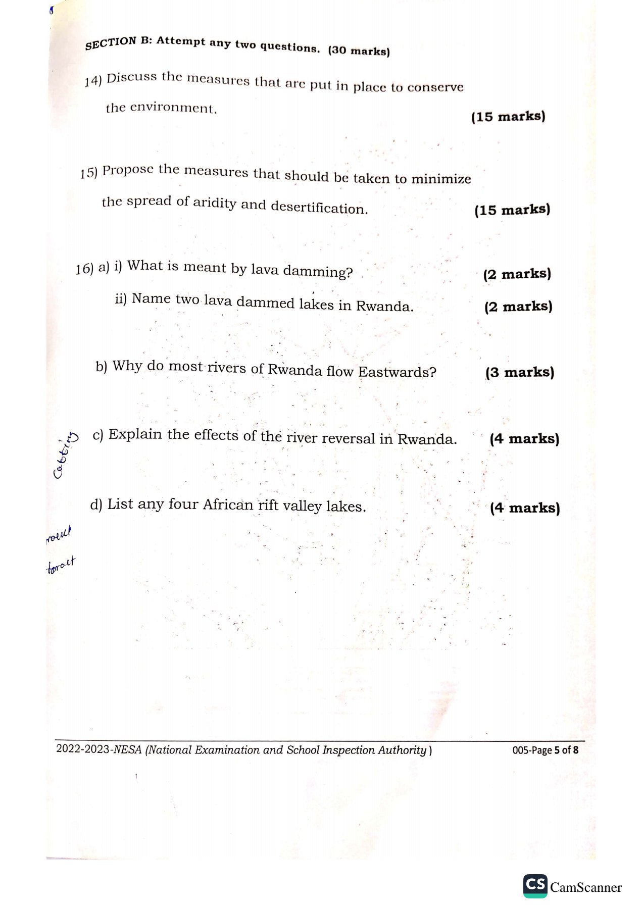 NESA S3 GEOGRAPHY AND ENVIRONMENT (PHYSICAL) NATIONAL EXAMINATION PAST ...