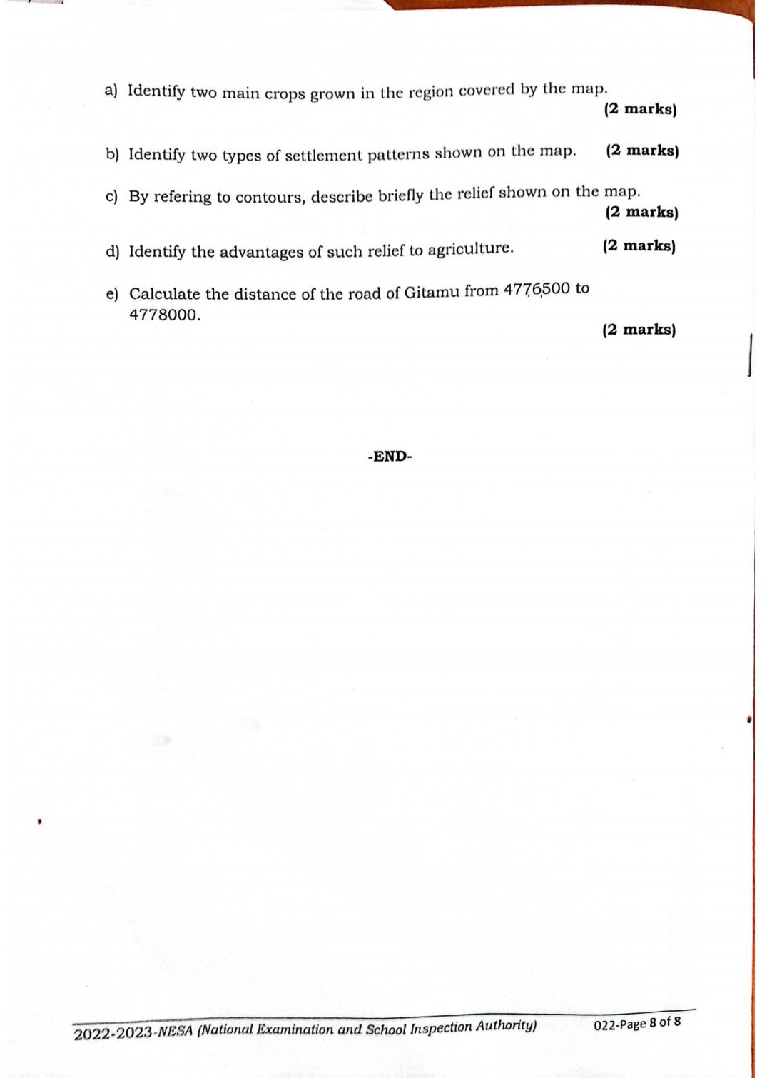 NESA S6 GEOGRAPHY (PHYSICAL) NATIONAL EXAMINATION PAST PAPERS 2023 ...