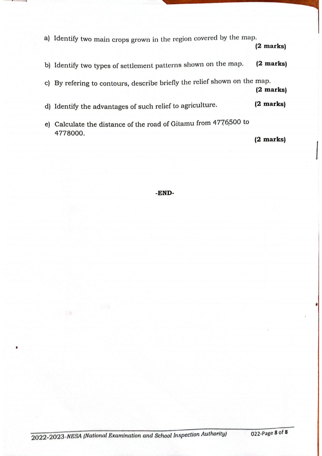 NESA S6 GEOGRAPHY (PHYSICAL) NATIONAL EXAMINATION PAST PAPERS 2023 ...