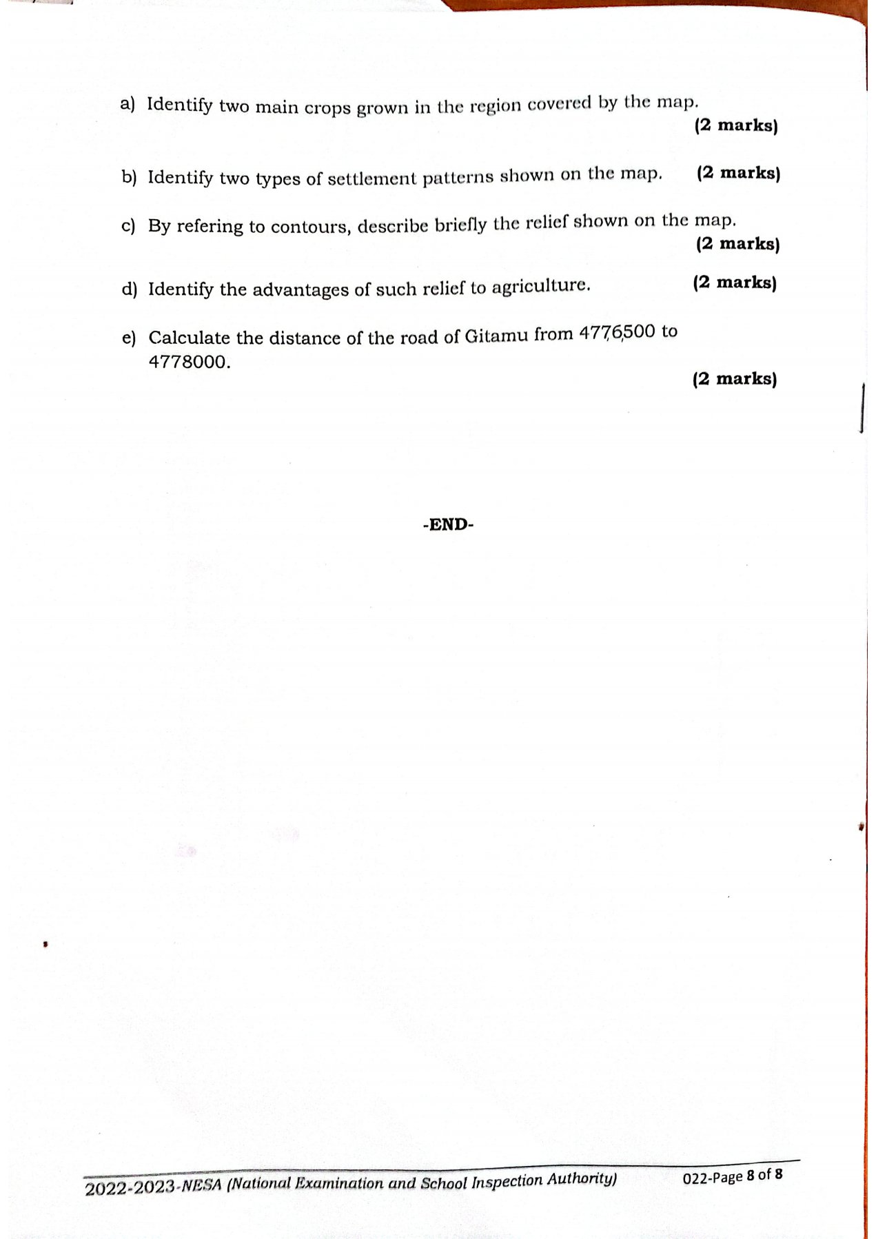 NESA S6 GEOGRAPHY (PHYSICAL) NATIONAL EXAMINATION PAST PAPERS 2023 ...