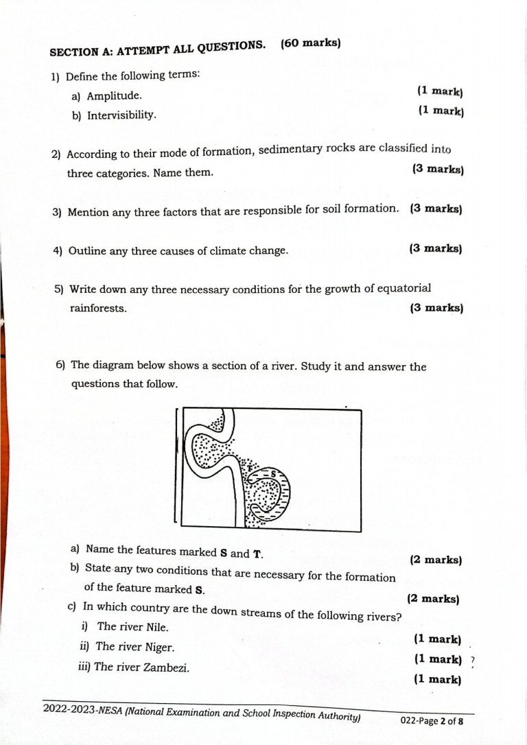 NESA S6 GEOGRAPHY (PHYSICAL) NATIONAL EXAMINATION PAST PAPERS 2023 ...