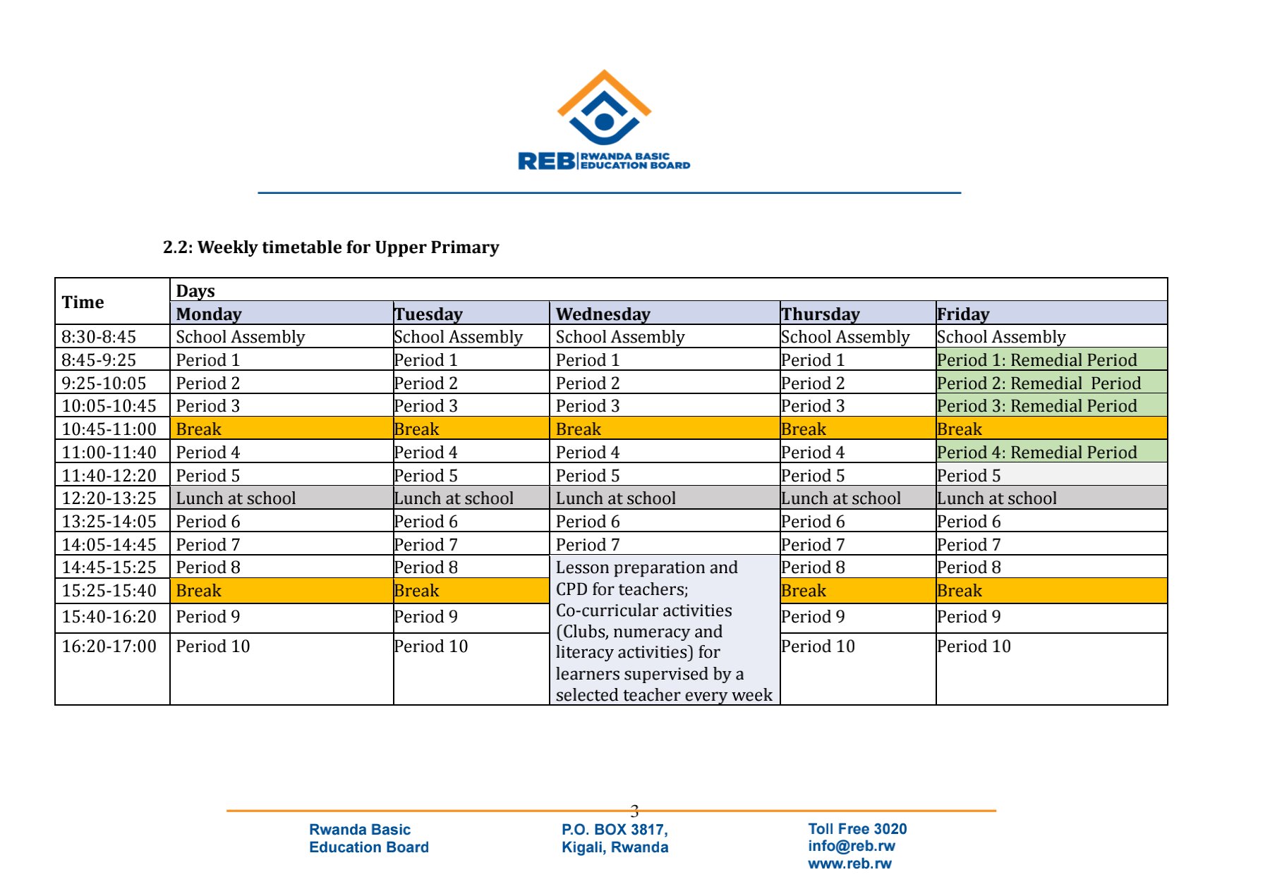 REB PUBLISHED WEEKLY TIMETABLE FOR ACADEMIC YEAR 2023-2024 LOWER ...