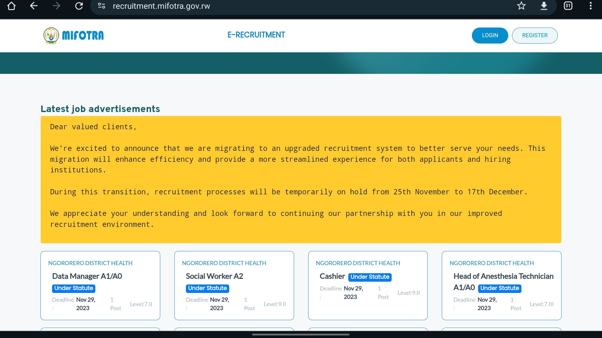 MIFOTRA Announcement to all e-recruitment portal users. - NEWS WITHIN